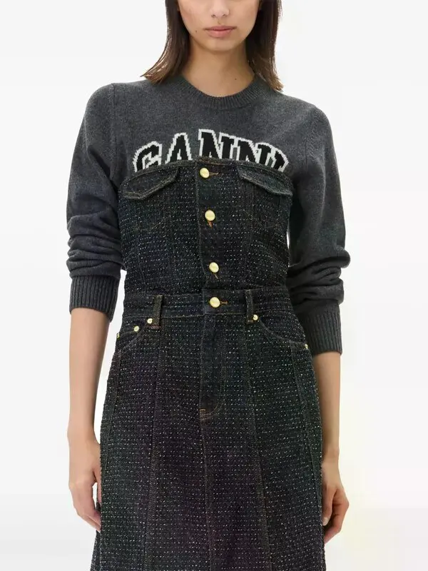 GANNI Fluffy Denim Midi Dress