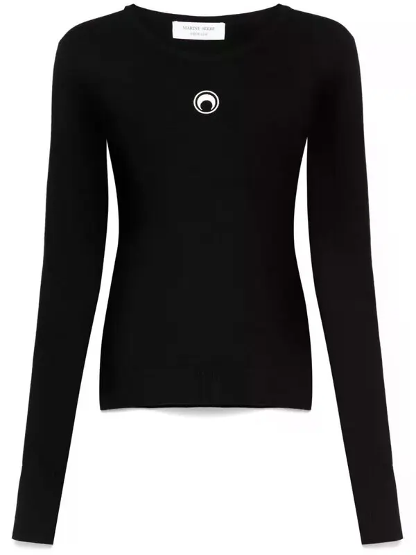 MARINE SERRE Crescent Moon Embroidered Fine Knit Sweater