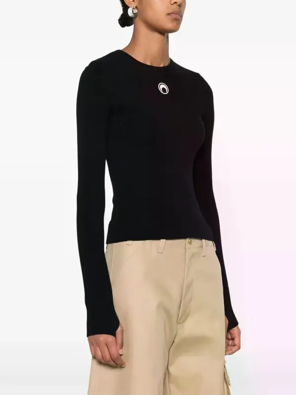 MARINE SERRE Crescent Moon Embroidered Fine Knit Sweater