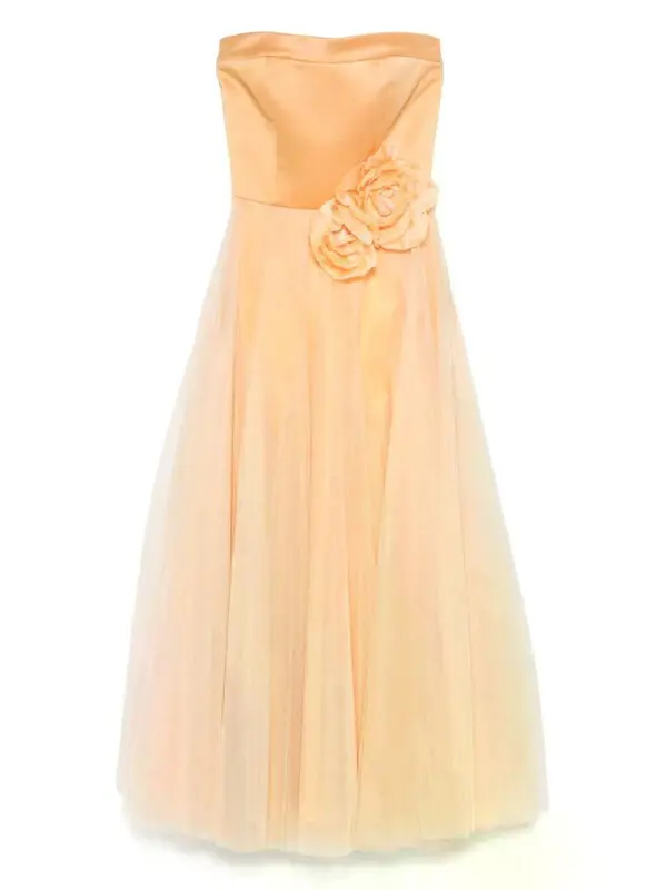 PARLOR Floral-appliqué Strapless Midi Dress
