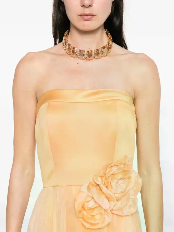 PARLOR Floral-appliqué Strapless Midi Dress