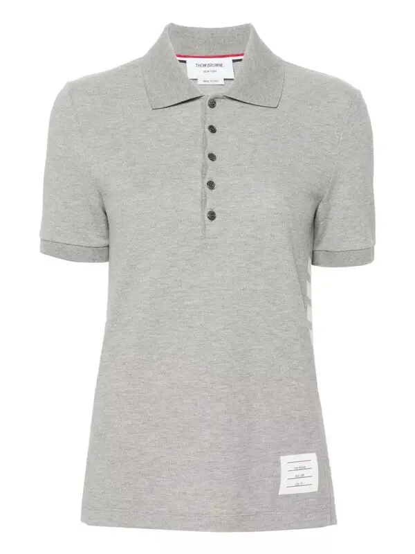 Thom Browne Striped Logo-patch Polo Shirt - Grey