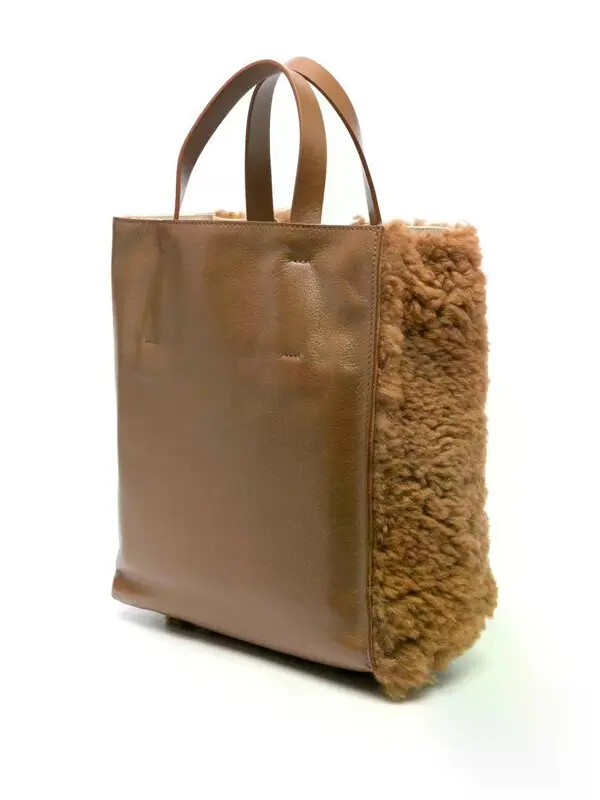 Marni Logo-patch Shearling Tote Bag - Brown