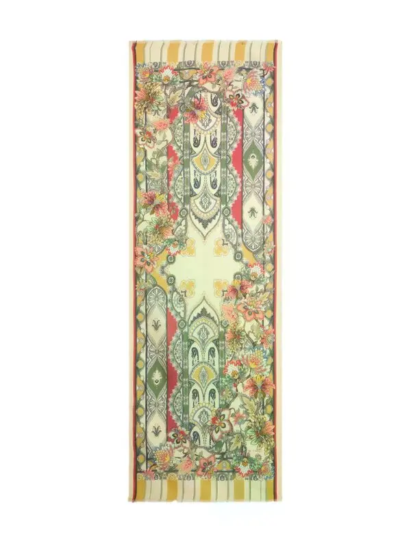 Etro Abstract-print Wool-silk Blend Scarf - Neutrals
