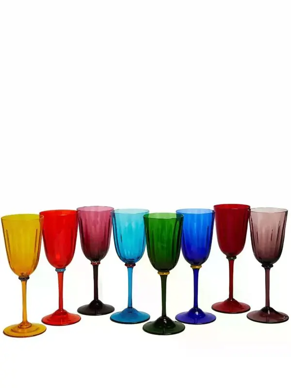 La DoubleJ Rainbow Set Of 8 Wine Glasses - Blue