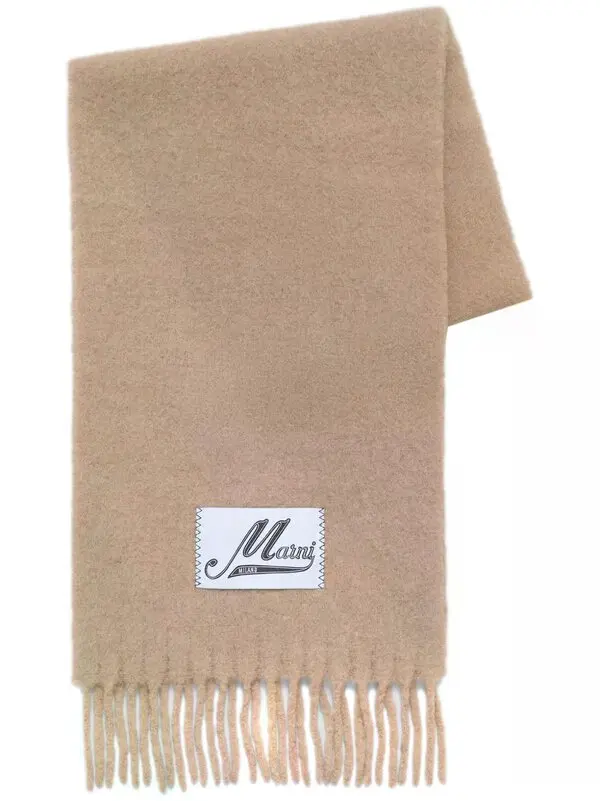 Marni Brushed Alpaca-blend Scarf With Fringes - Neutrals
