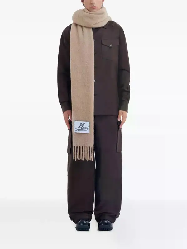 Marni Brushed Alpaca-blend Scarf With Fringes - Neutrals