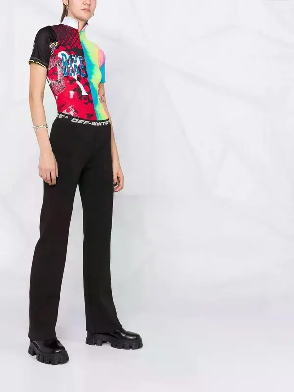 Off-White Logo-tape Ribbed-knit Trousers