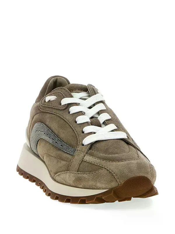 Brunello Cucinelli Monili Embellished Suede Lace-up Sneakers
