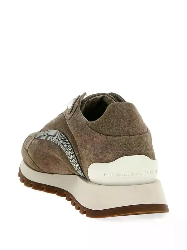 Brunello Cucinelli Monili Embellished Suede Lace-up Sneakers