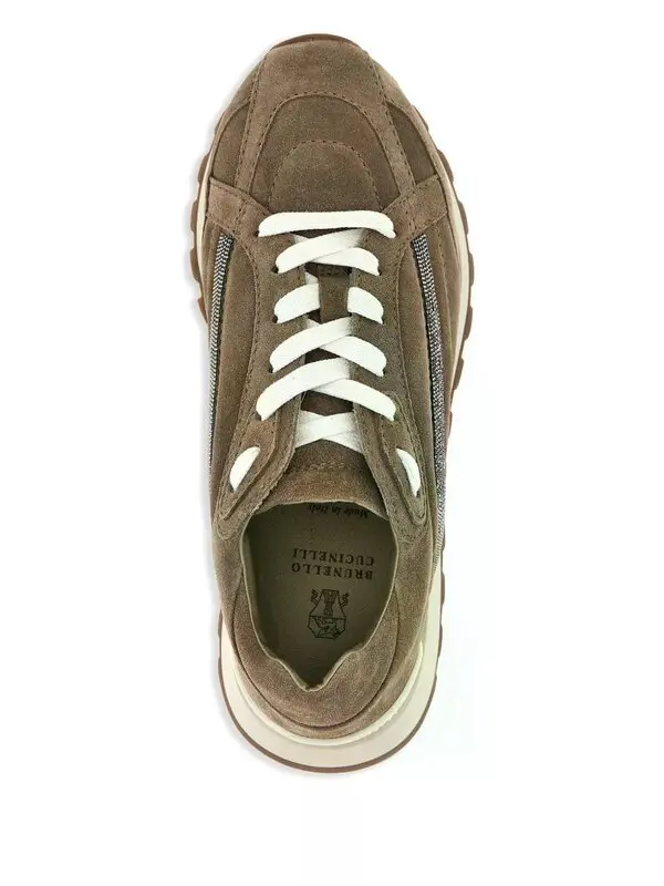 Brunello Cucinelli Monili Embellished Suede Lace-up Sneakers