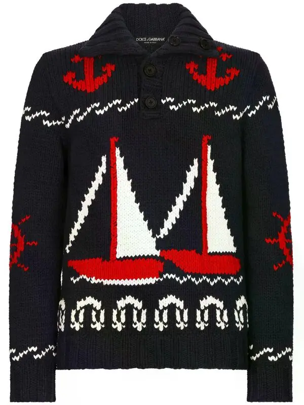 Dolce & Gabbana Patterned Intarsia-knit Cotton Jumper - Black