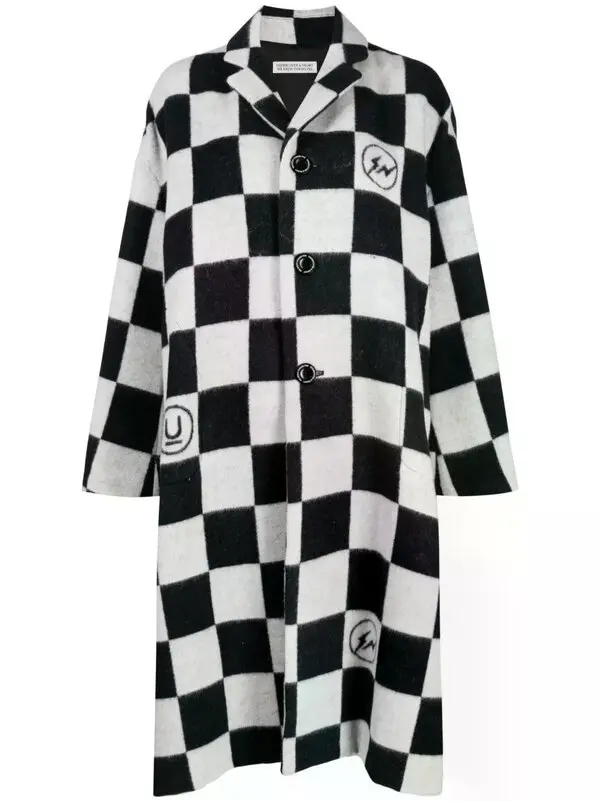 Undercover Check-print Button-up Coat - Black