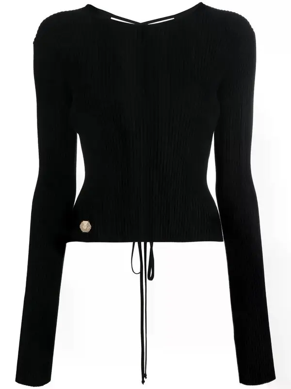 Philipp Plein Lace-up Detail Knitted Top - Black
