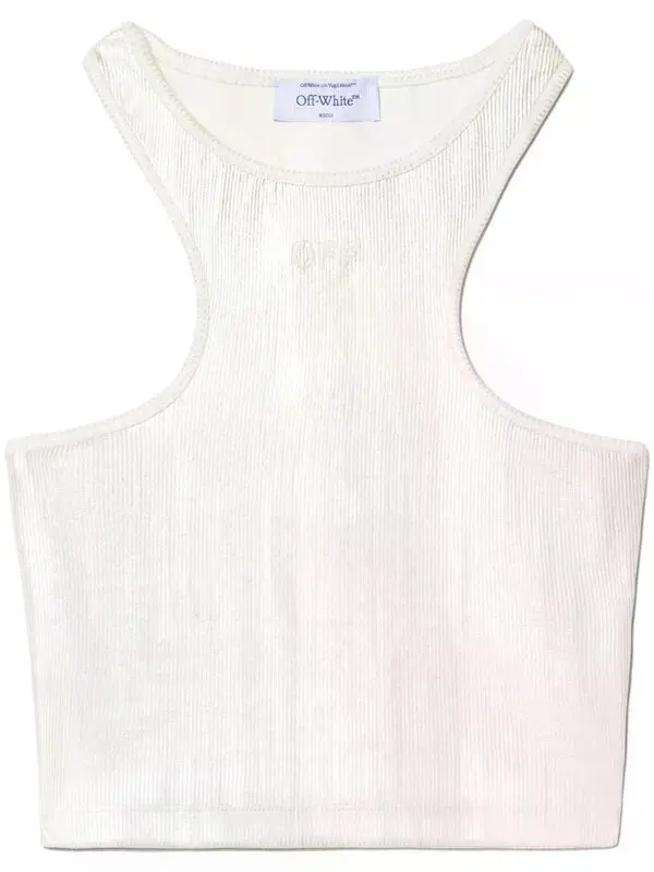 Off-White Ribbed Crop Top - White