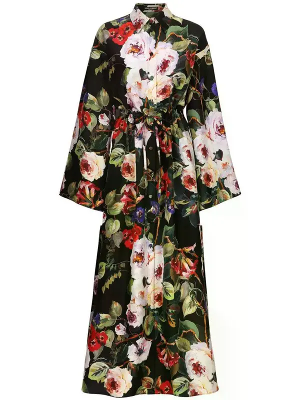 Dolce & Gabbana Rose-print Silk Shirtdress