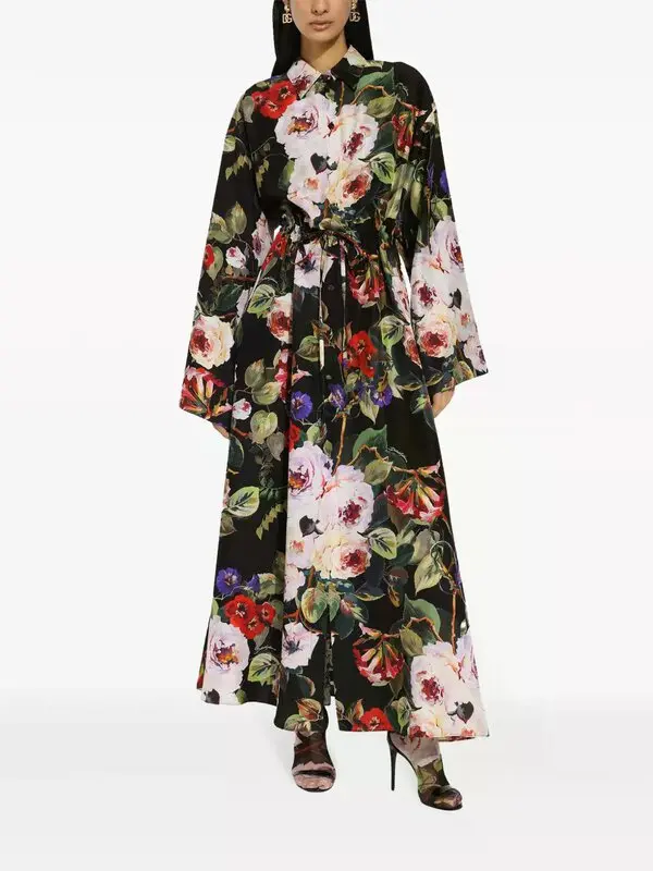Dolce & Gabbana Rose-print Silk Shirtdress