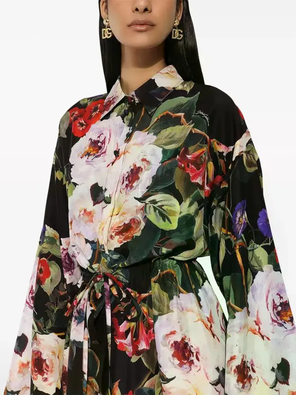 Dolce & Gabbana Rose-print Silk Shirtdress