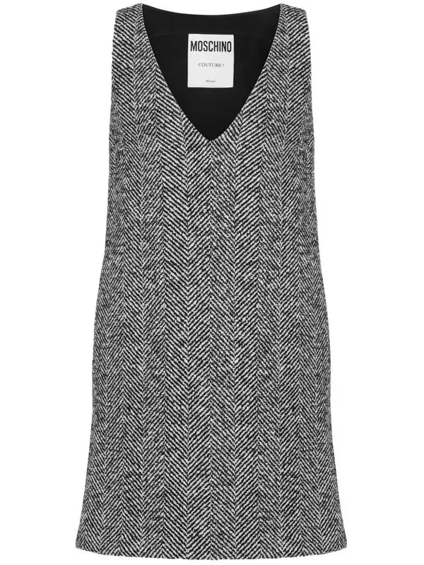 Moschino V-neck Herringbone Dress