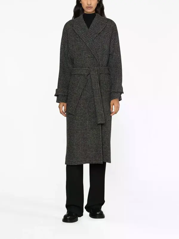 P.a.r.o.s.h Plaid Check Pattern Belted Trench Coat