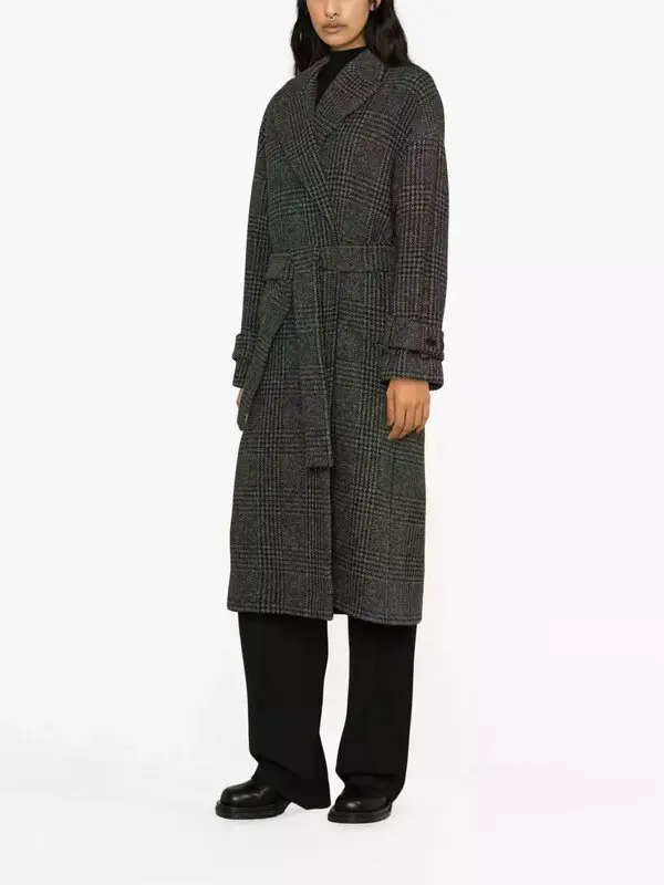 P.a.r.o.s.h Plaid Check Pattern Belted Trench Coat