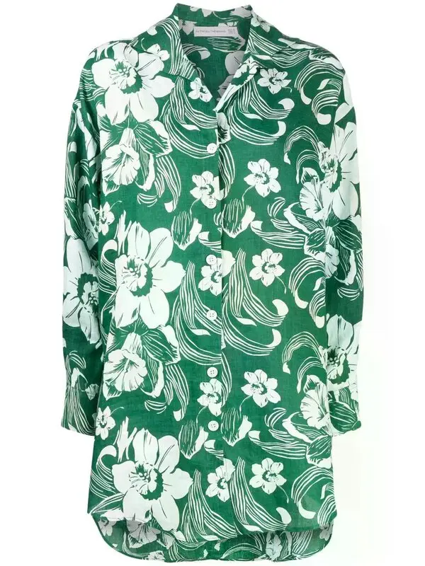 Faithfull The Brand Tortuga Floral-print Shirt Dress - Green