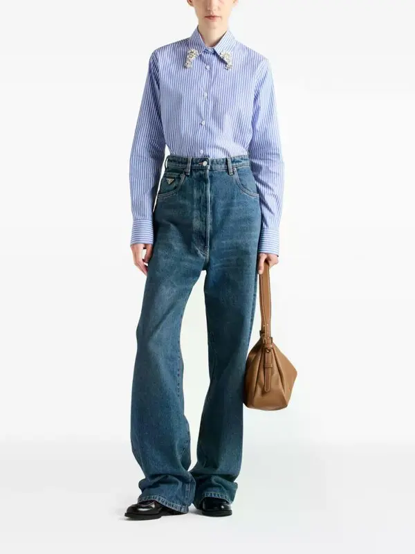 Prada Striped Shirt With Embellished Detail