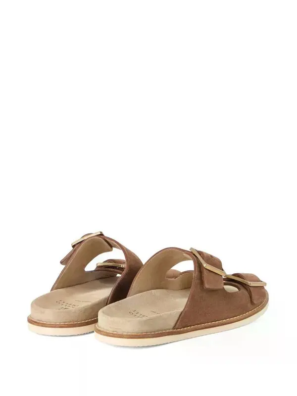 Brunello Cucinelli Buckled Suede Slides - Brown