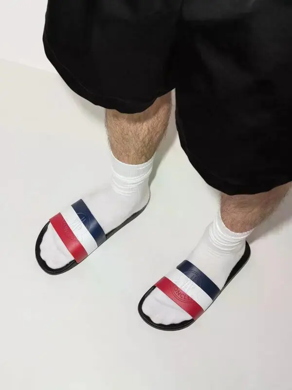 Moncler Basile Striped Flat Slides - Blue