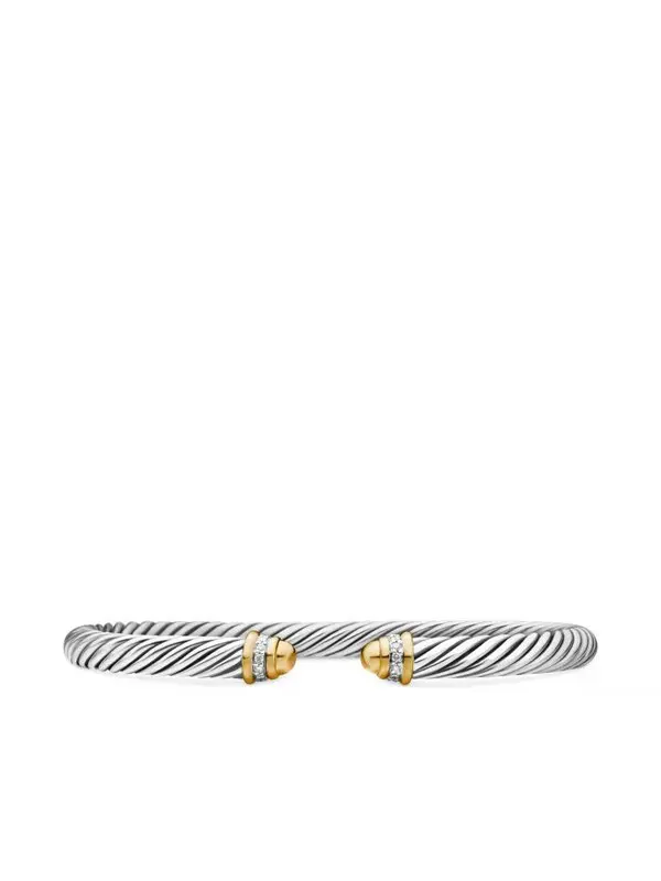 David Yurman 18kt Yellow Gold And Sterling Classic Cable Diamond Bracelet - Silver