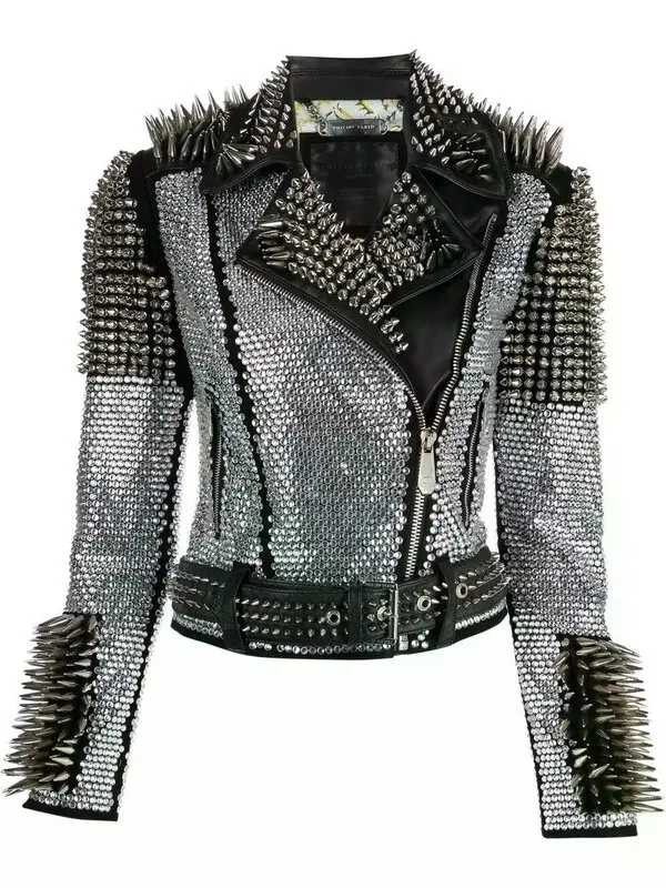 Philipp Plein Crystal-studded Biker Jacket - Black
