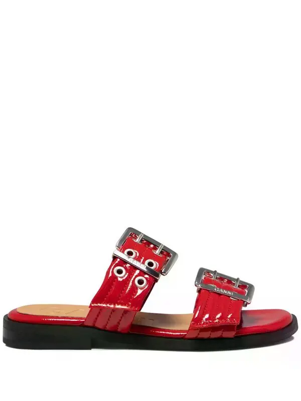 GANNI Buckle-fastening Patent Finish Slides - Red