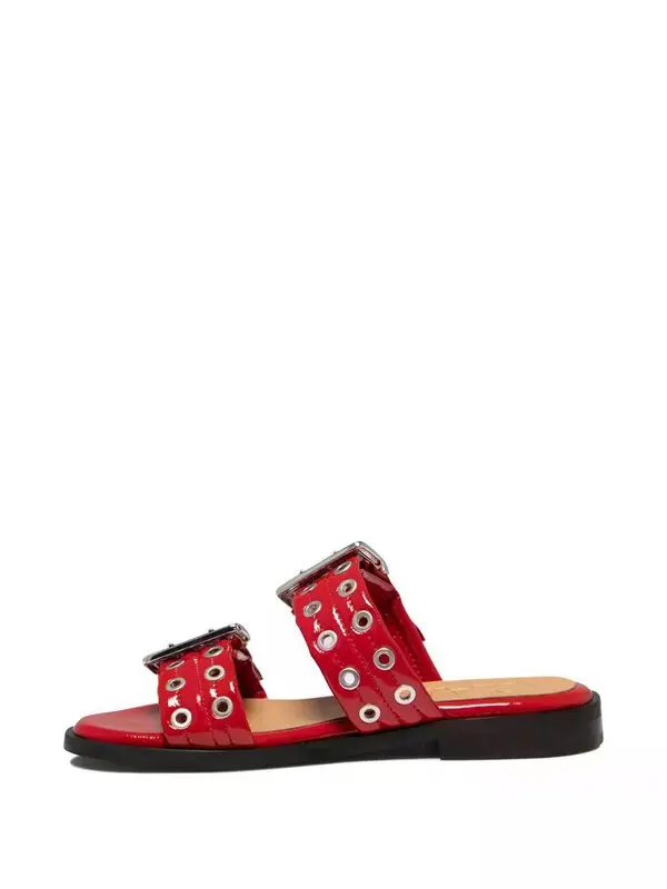 GANNI Buckle-fastening Patent Finish Slides - Red
