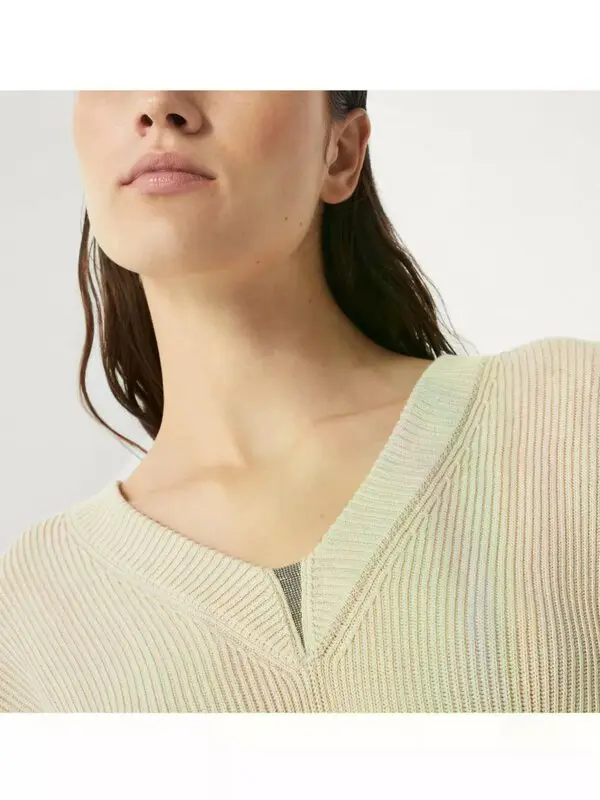 Brunello Cucinelli Monili Embellished V-neck Sweater - Neutrals