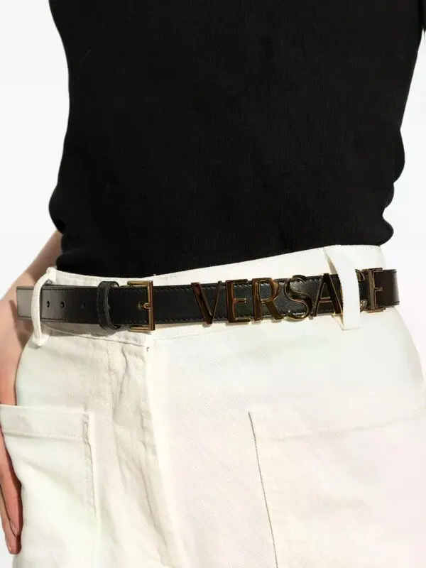 Versace Leather Belt With Gold-tone Buckle