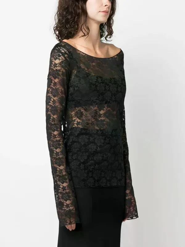 ROTATE BY BIRGER CHRISTENSEN Floral Lace Boat Neck Top