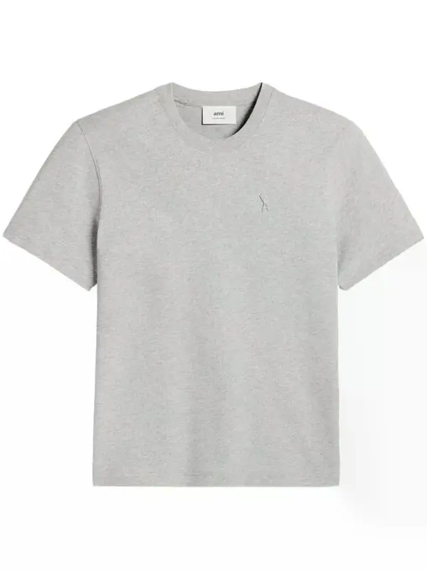 AMI Paris Embroidered Logo Ribbed Neck T-shirt - Grey