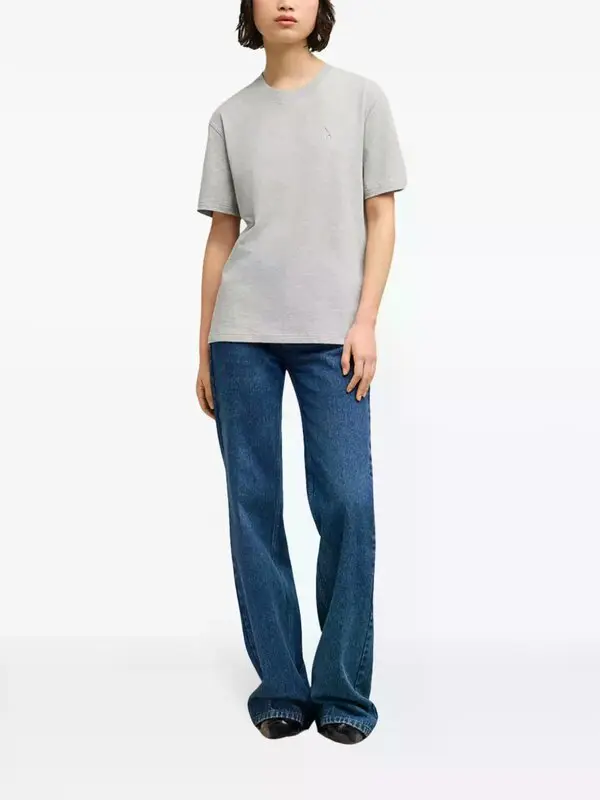 AMI Paris Embroidered Logo Ribbed Neck T-shirt - Grey