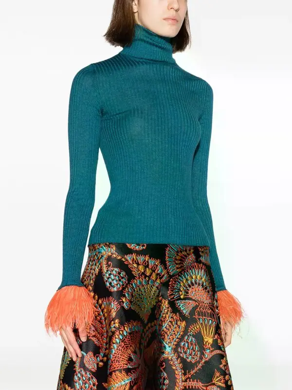 La DoubleJ Feather-trim Rib-knit Jumper