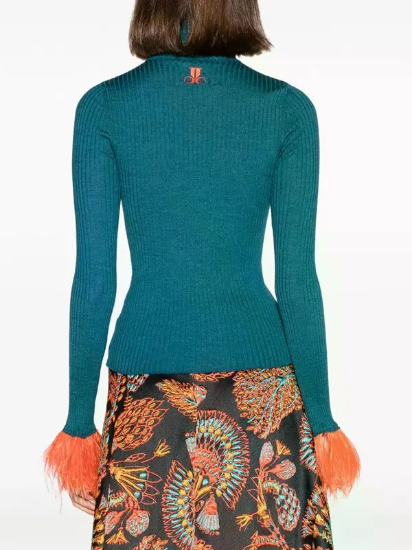 La DoubleJ Feather-trim Rib-knit Jumper
