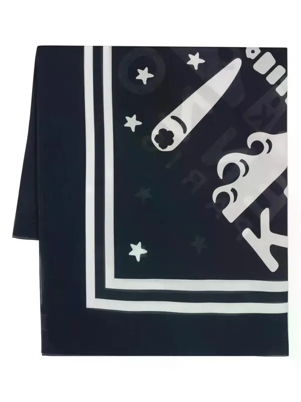 Kenzo Logo-stamp Printed Bandana Scarf - Blue