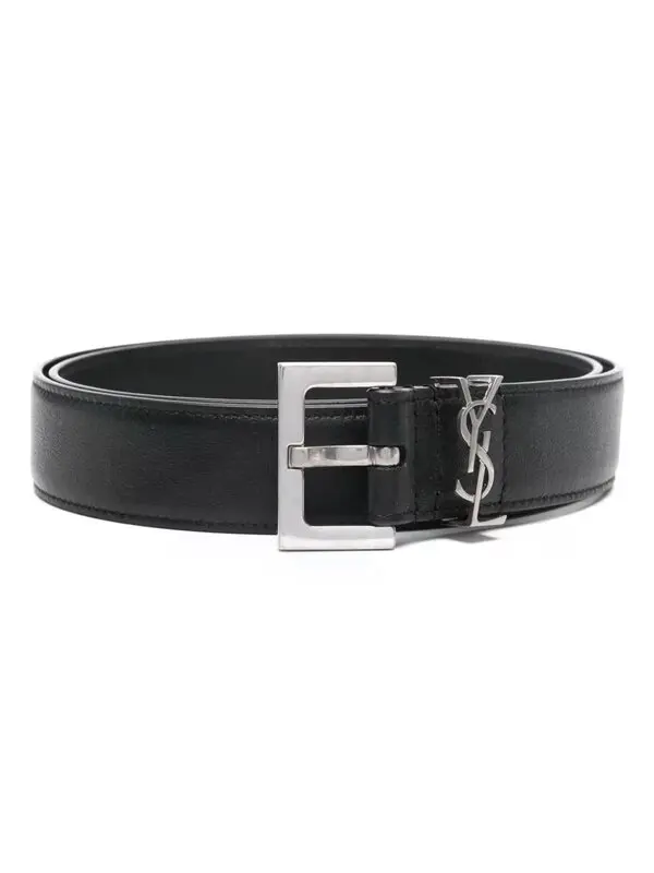 Saint Laurent Monogram Smooth Leather Belt - Black