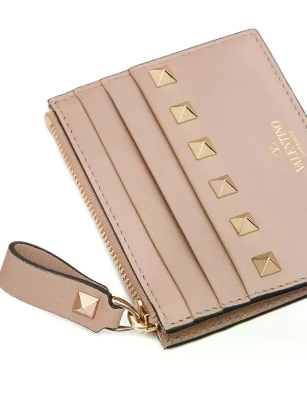 Valentino Garavani Rockstud Zipped Leather Card Holder - Neutrals