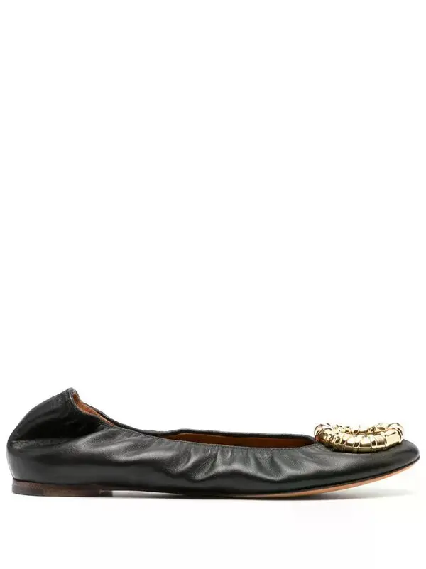 LANVIN Buckled Leather Ballerina Shoes