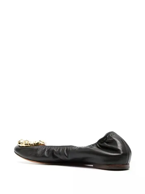 LANVIN Buckled Leather Ballerina Shoes