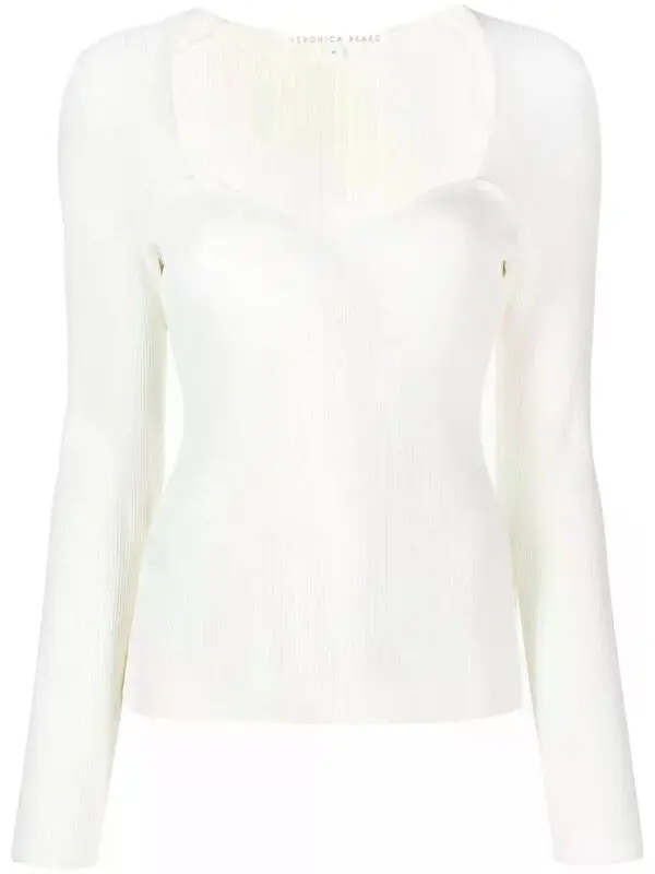 Veronica Beard Sweetheart Ribbed Knit Top - Neutrals