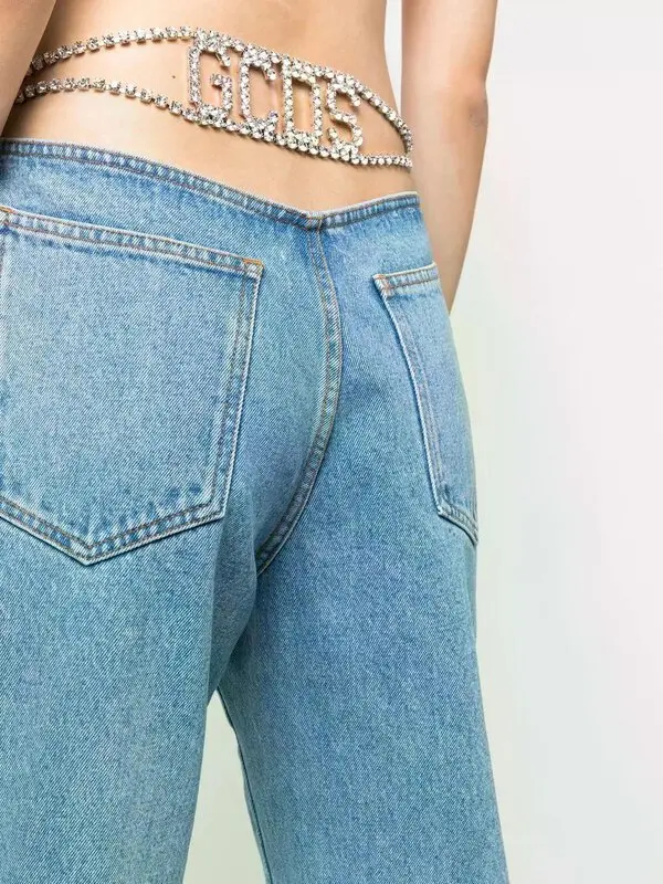 Gcds Crystal Embellished Straight Leg Jeans