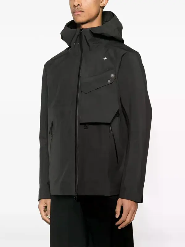 Stone Island Hooded Zip-up Jacket With Chest Flap Pocket