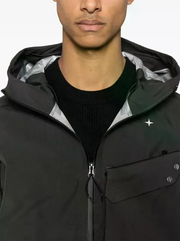 Stone Island Hooded Zip-up Jacket With Chest Flap Pocket