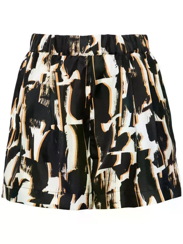 Asceno Zurich Abstract-print Silk Shorts